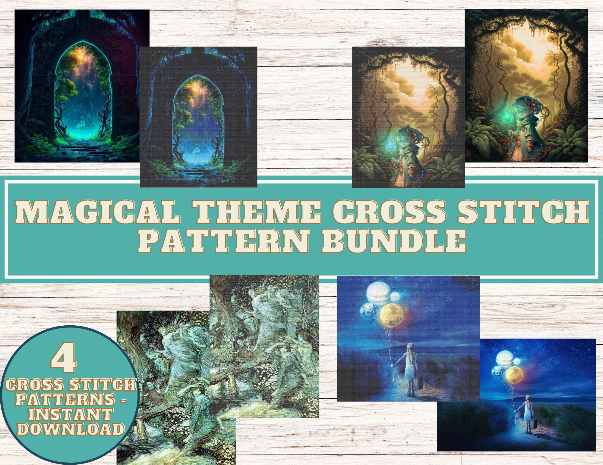 Magical Cross Stitch Pattern Bundle With 4 Different Magic - Etsy
