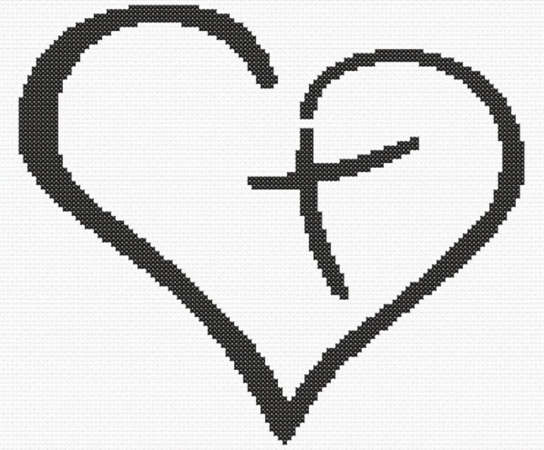 Heart With Cross Inside Svg, Jpg, and Cross Stitch Pattern Pdf - Etsy