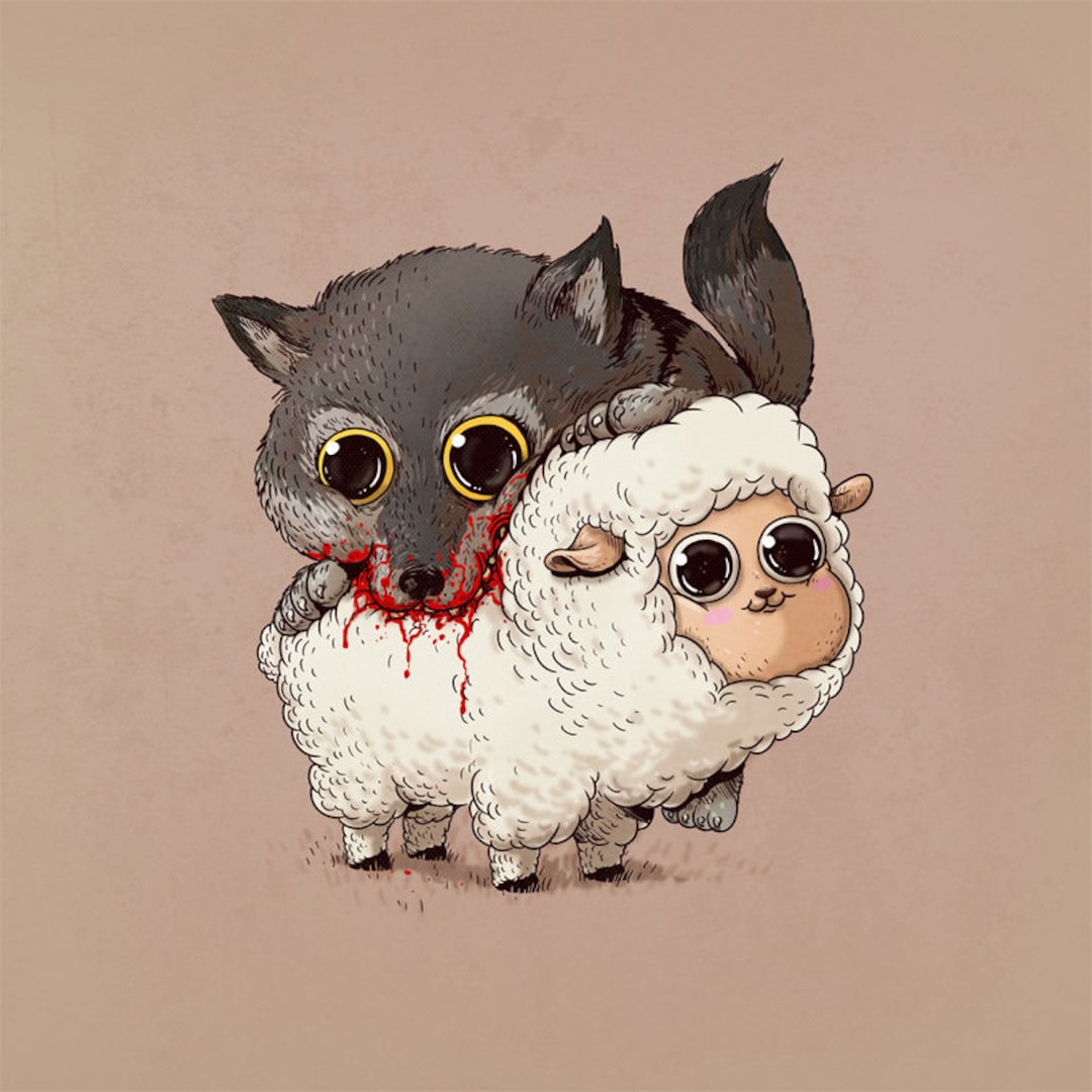File Bundle: Cartoon Wolf Eats Sheep PNG and JPG - Etsy
