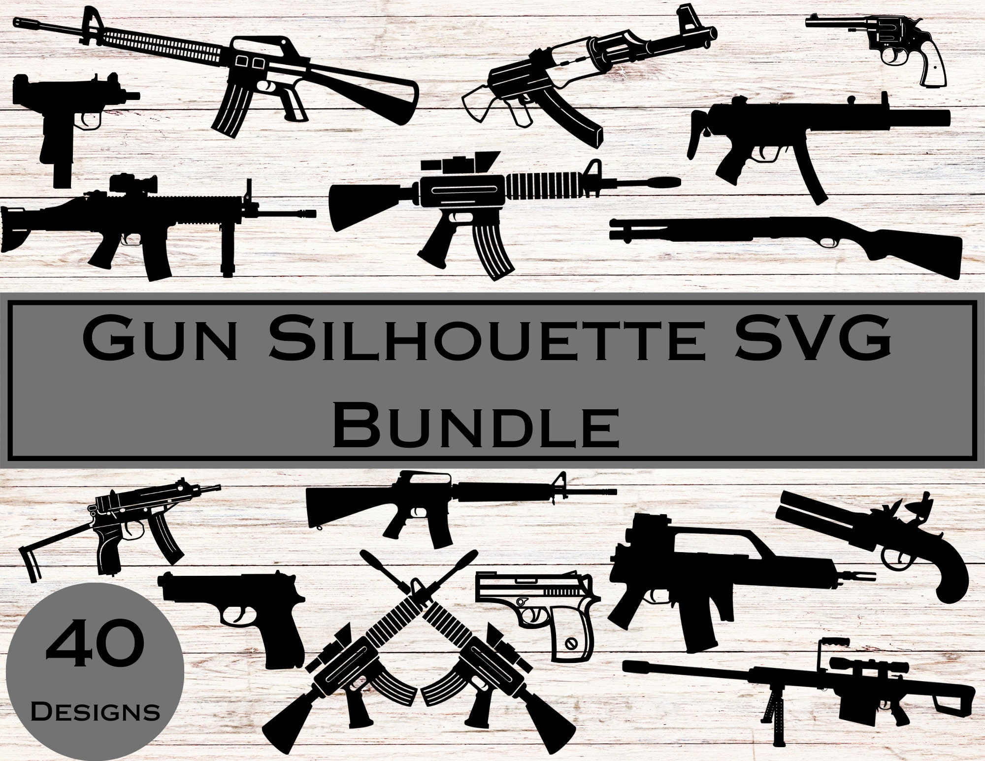 Gun SVG Bundle With 40 Different Designs of Different Rifles - Etsy