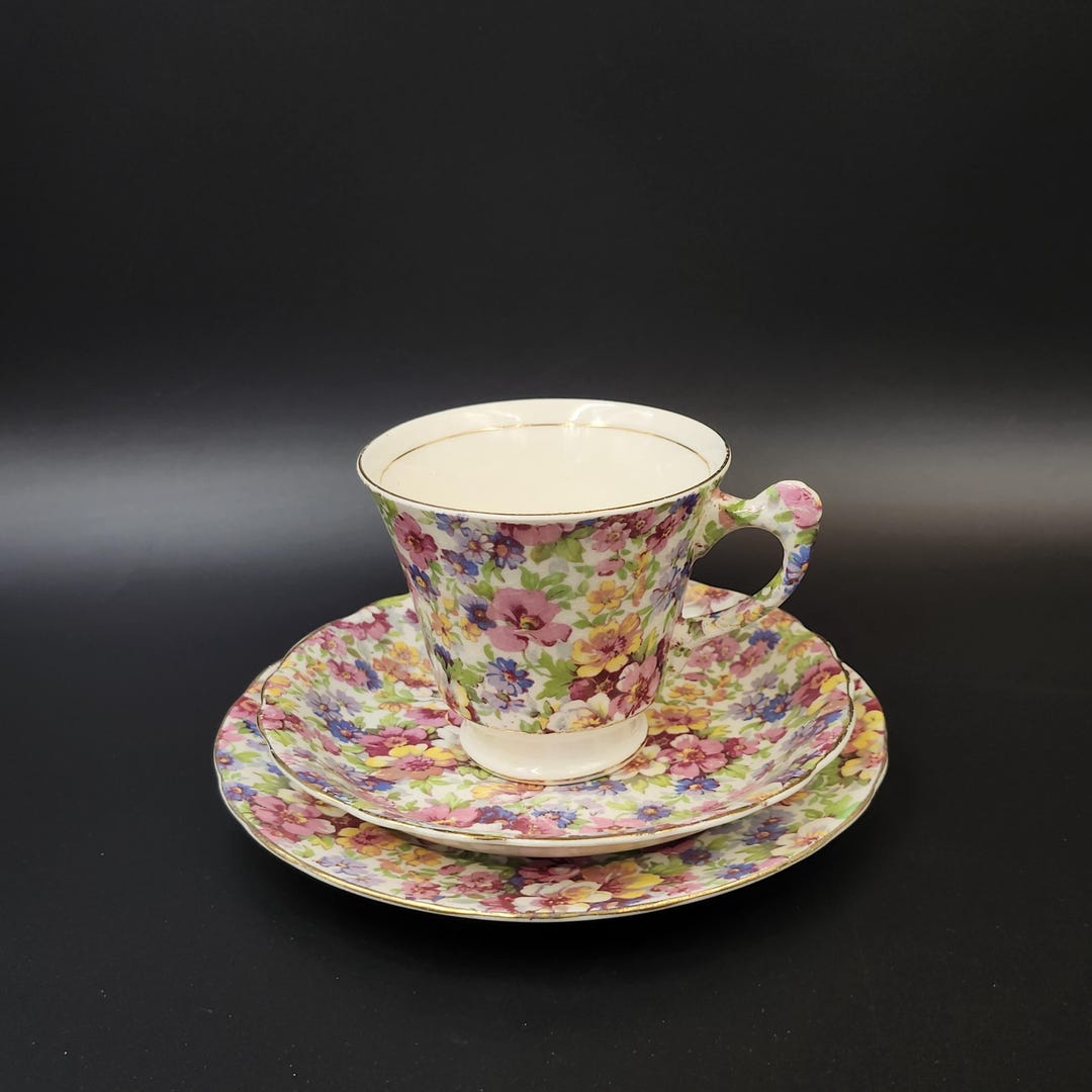 James Kent LTD Longton du Barry Chintz Floral Cup, Saucer & Side Plate ...