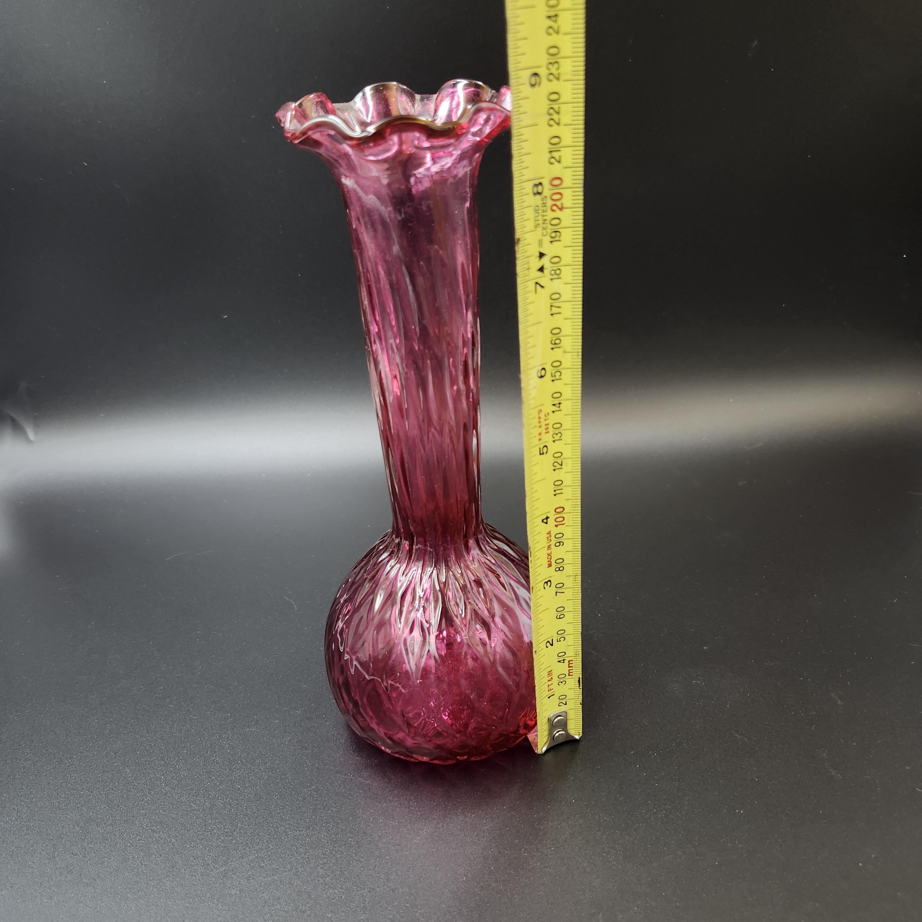 Vintage Angelo Rossi Cranberry Glass Vase Ruffled Edge Handblown Canada ...