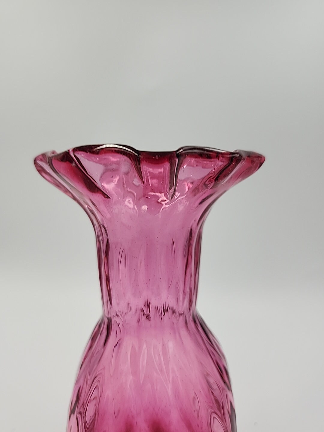 Vintage Angelo Rossi Cranberry Glass Vase Ruffled Edge Handblown Canada ...