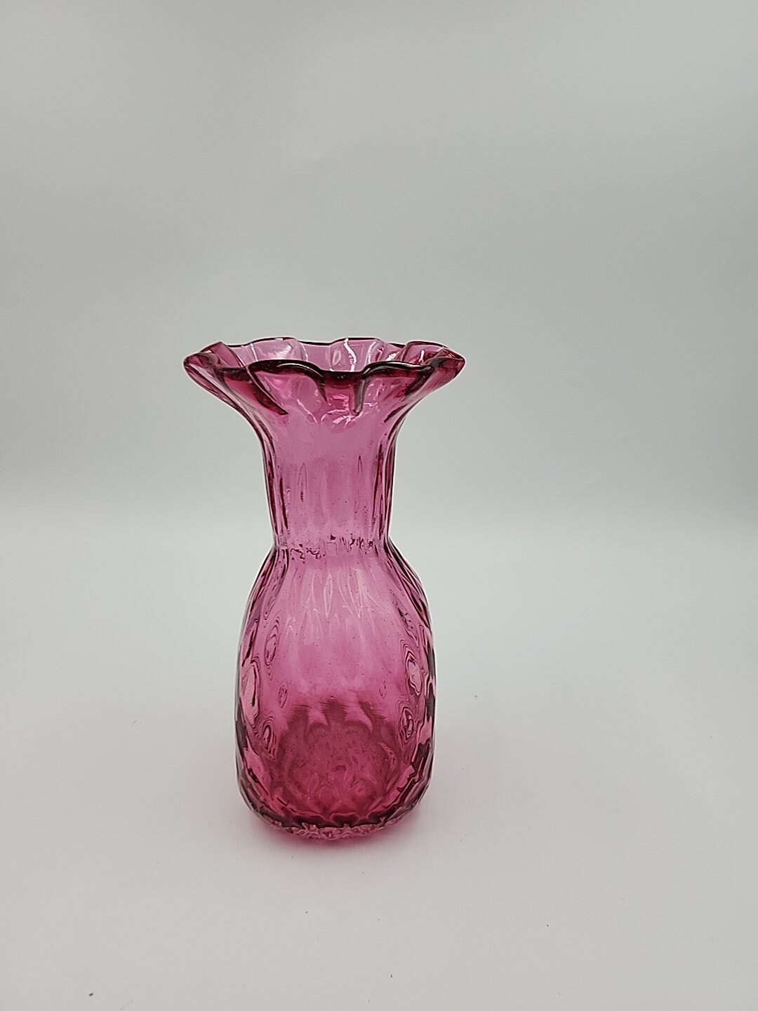 Vintage Angelo Rossi Cranberry Glass Vase Ruffled Edge Handblown Canada ...