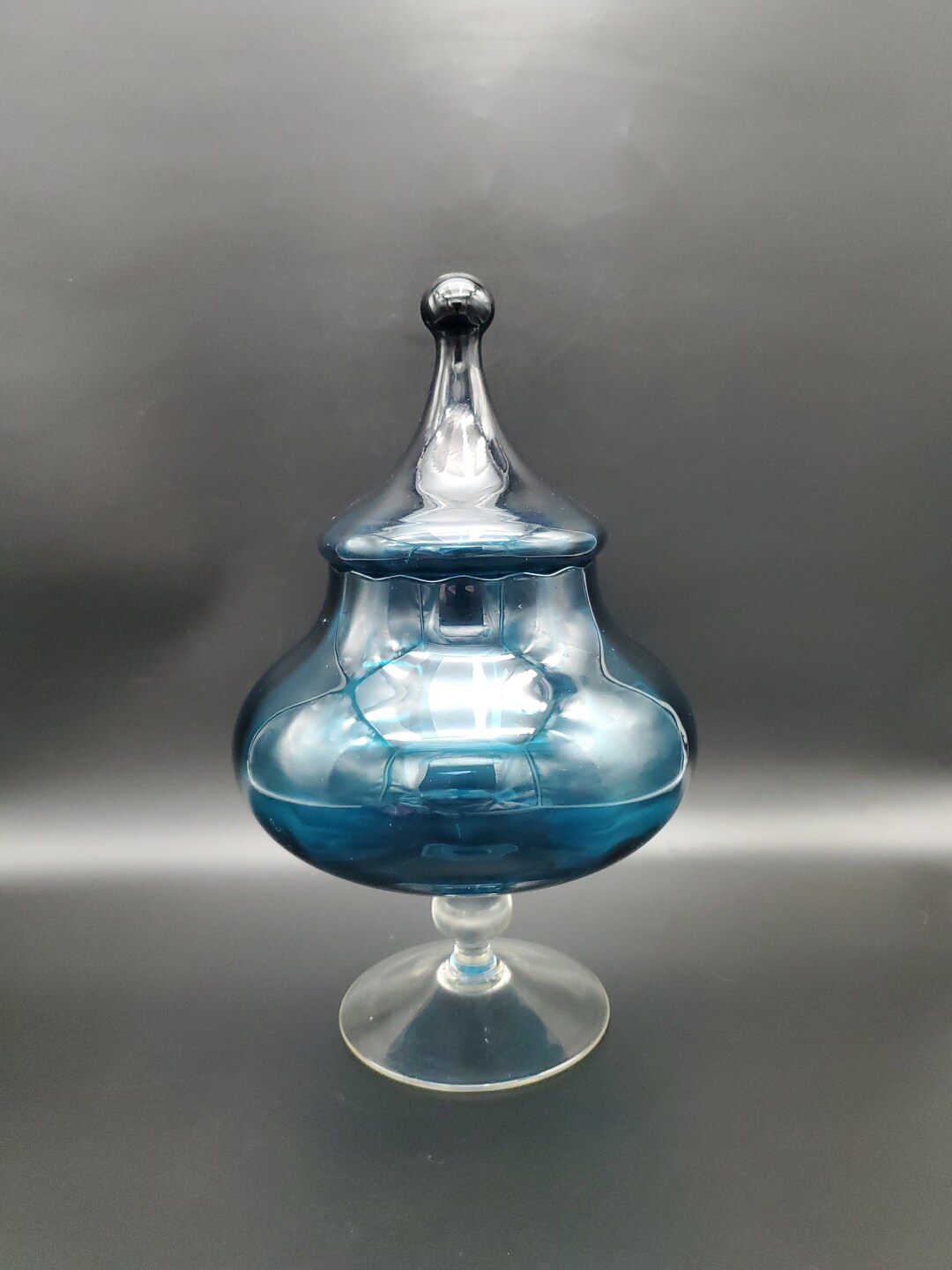 Empoli MCM Apothecary Jar Circus Tent Lid Cerulean Blue Green W Clear ...