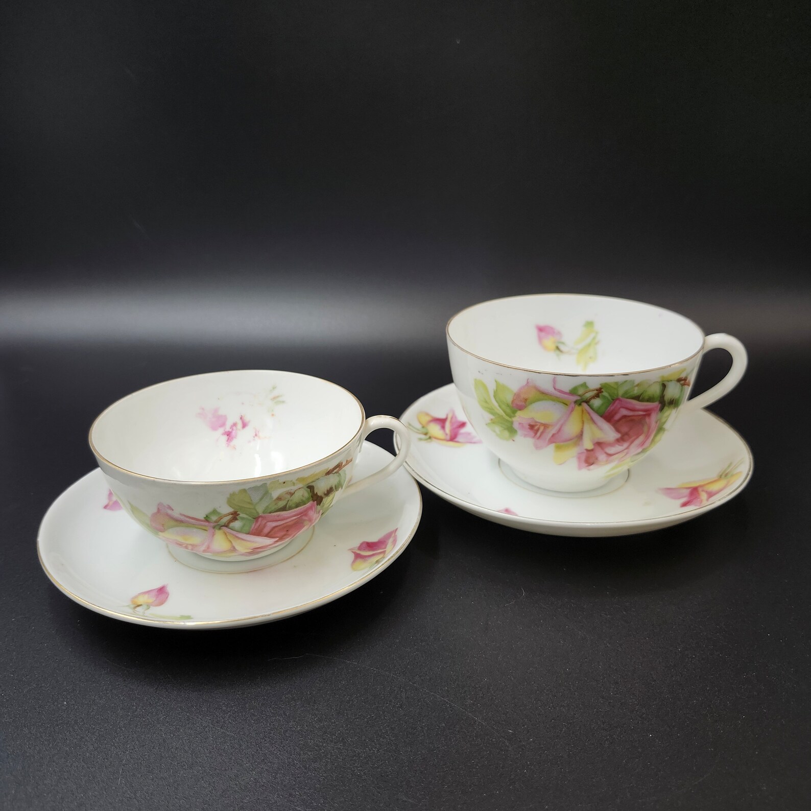 Antique J&C Germany Ovid Tea and Coffee Cups W Saucers W Pink and ...