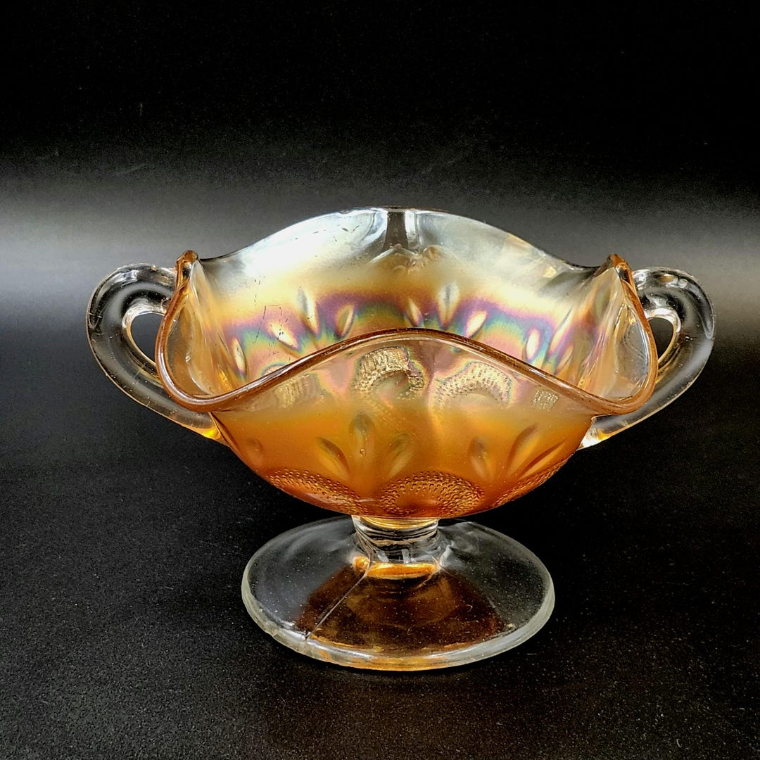 Antique Dugan Marigold Carnival Glass Question Marks Two Handled Footed ...