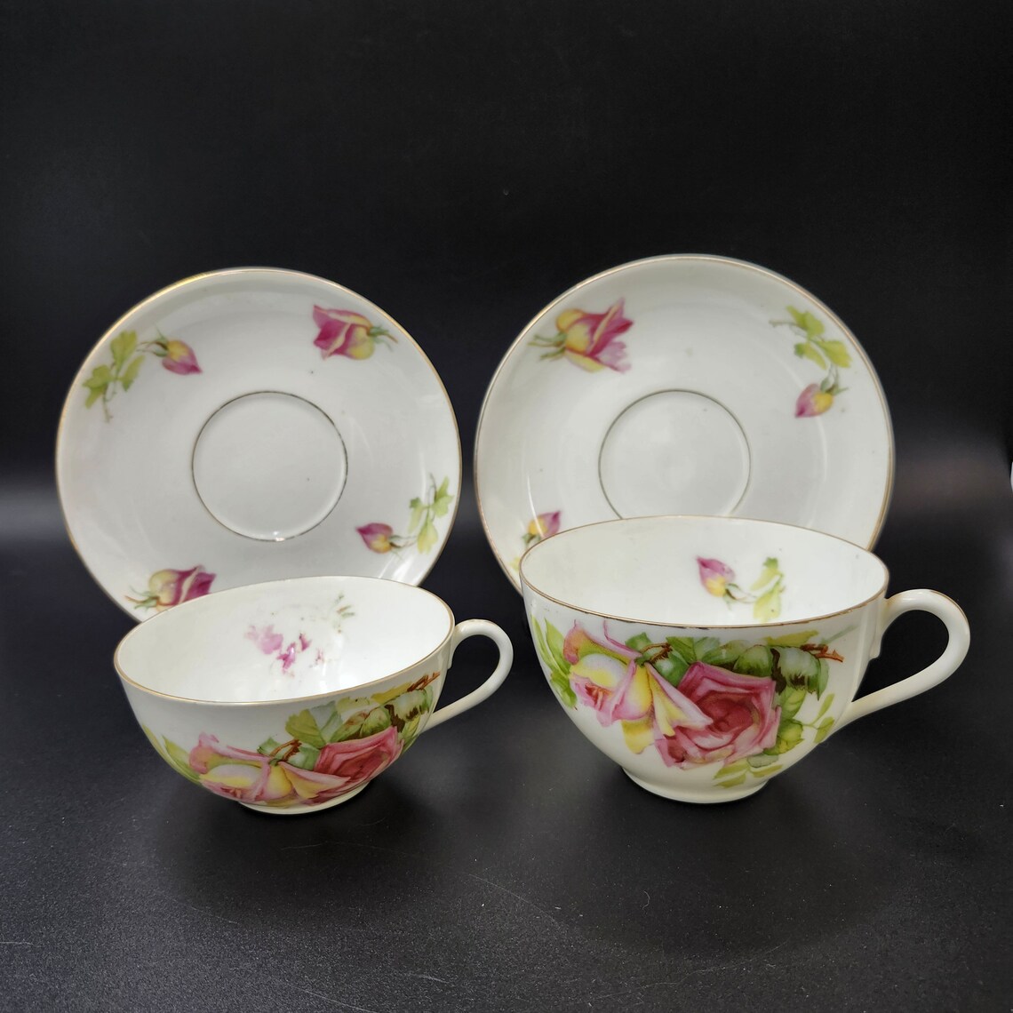 Antique J&C Germany Ovid Tea and Coffee Cups W Saucers W Pink and ...