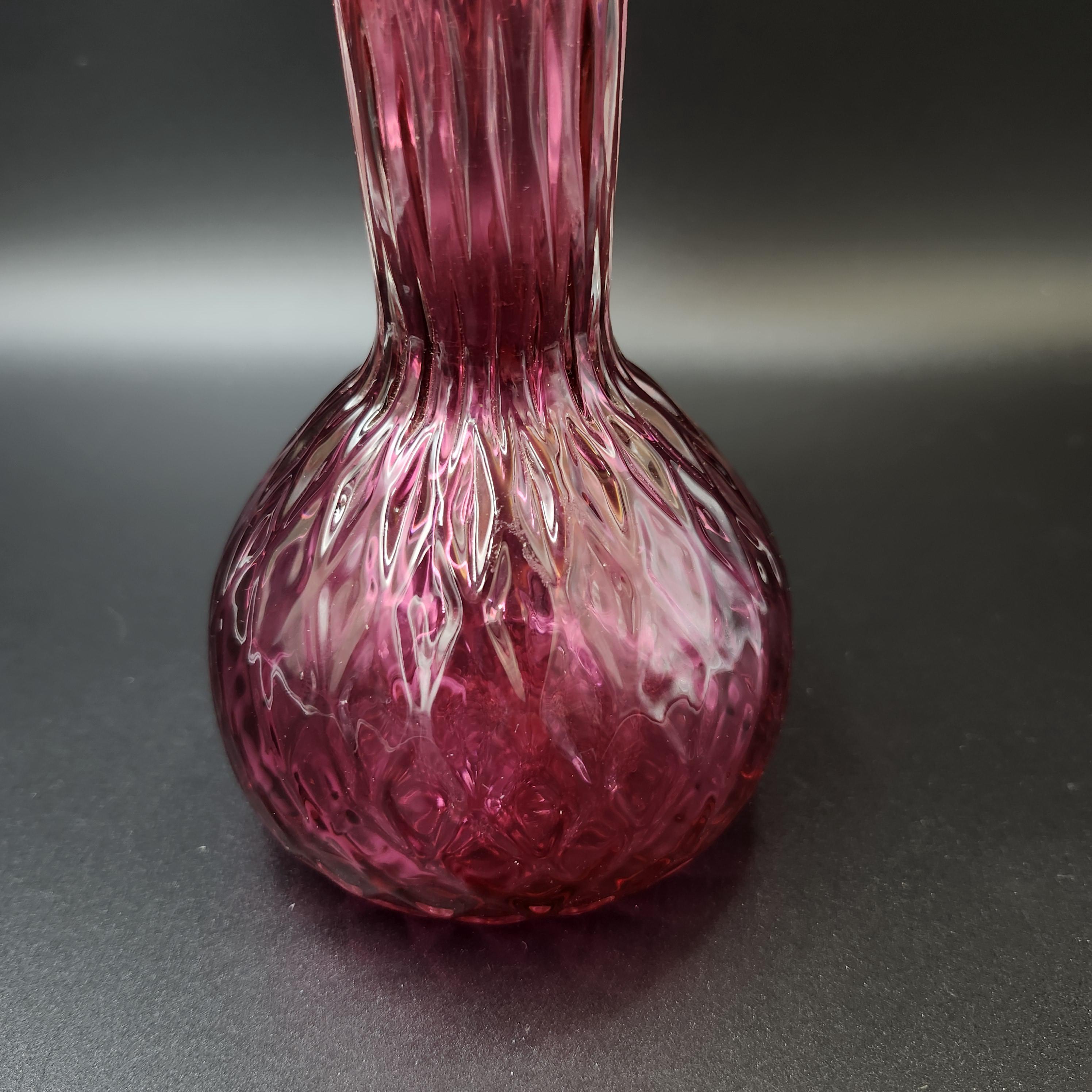 Vintage Angelo Rossi Cranberry Glass Vase Ruffled Edge Handblown Canada ...