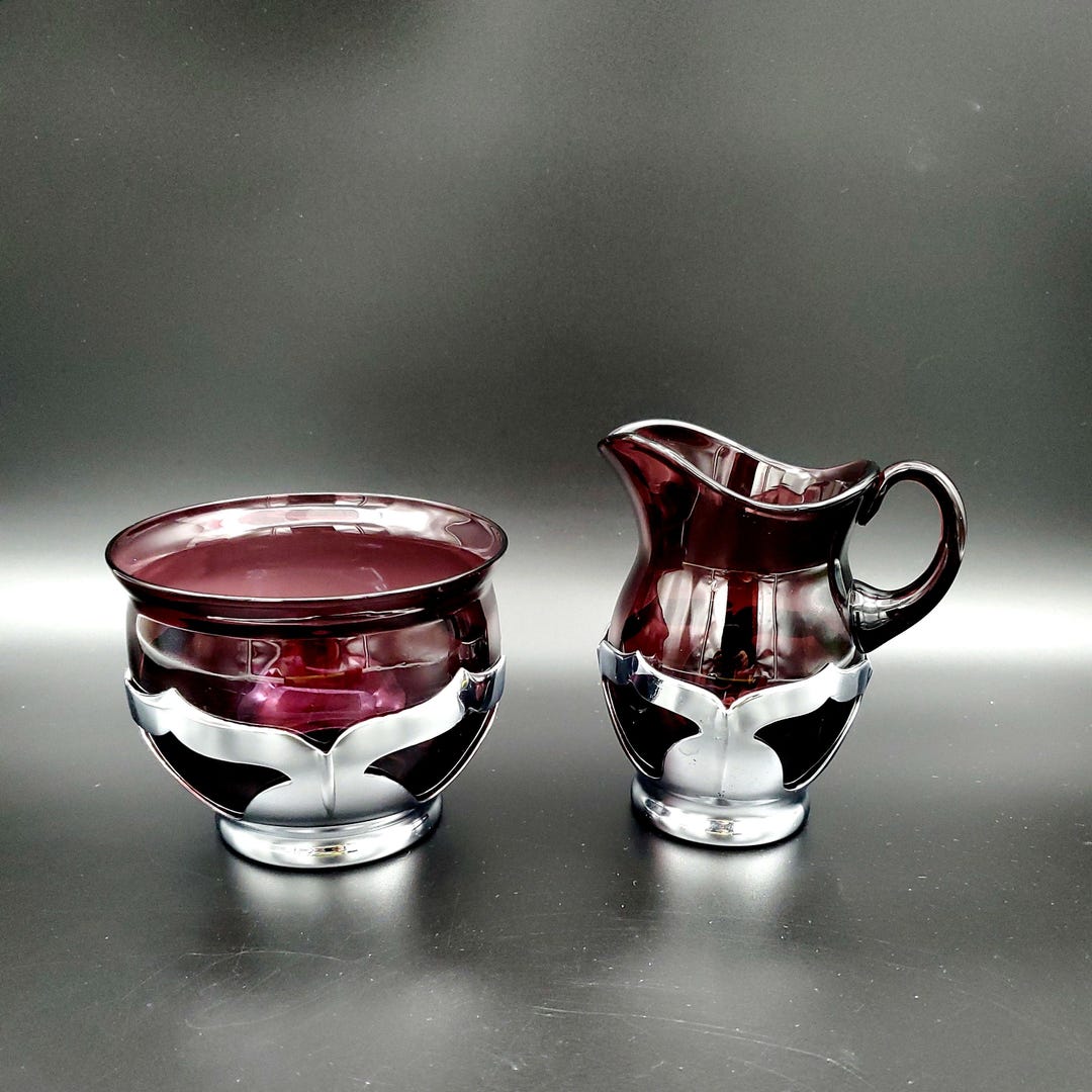 Art Deco Farber Bros New York Creamer & Sugar Bowl Amythst and Chrome ...