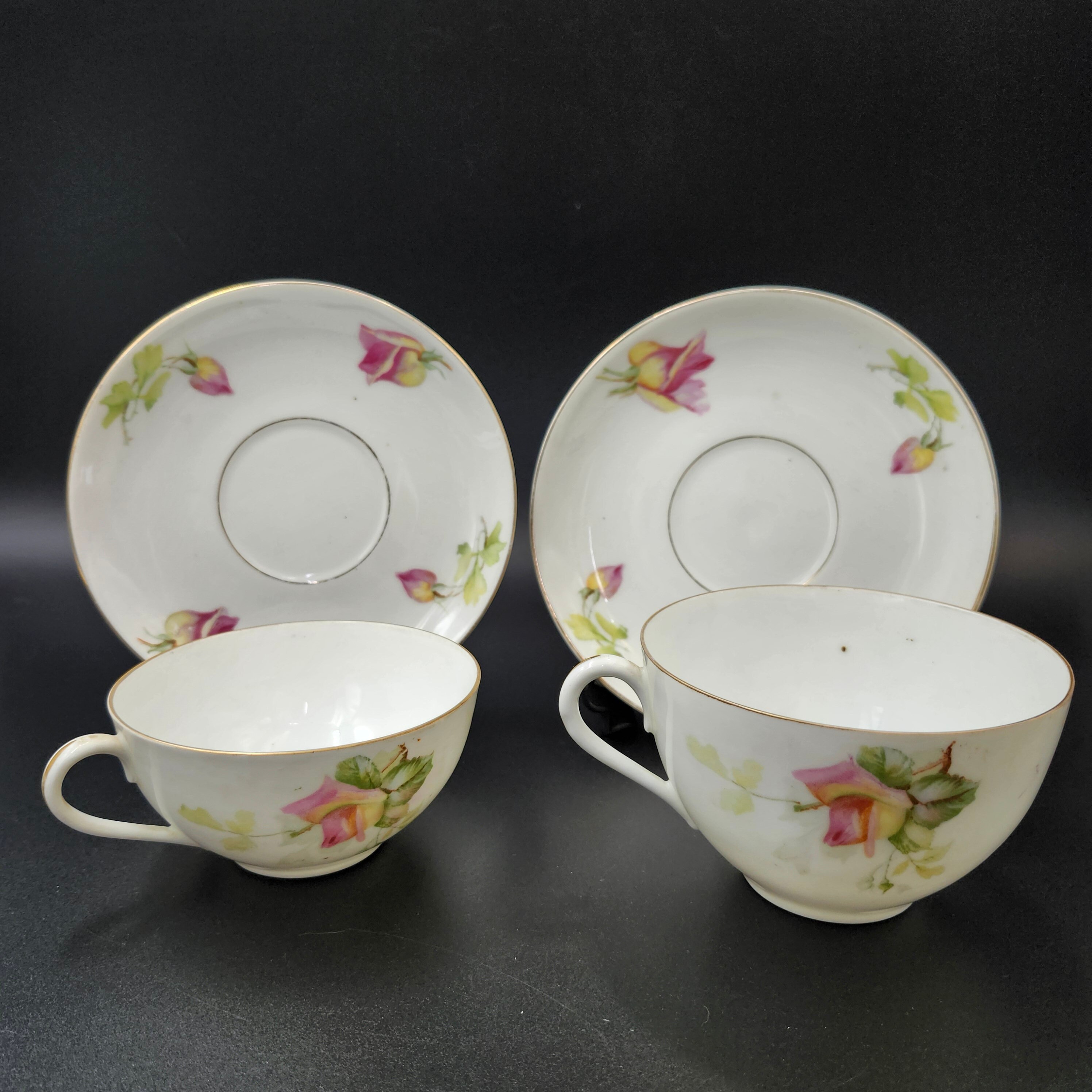 Antique J&C Germany Ovid Tea and Coffee Cups W Saucers W Pink and ...