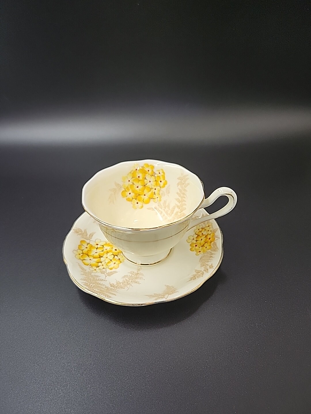 Royal Albert Crown Fern Lea Avon Tea Cup & Saucer Yellow and Brown C ...