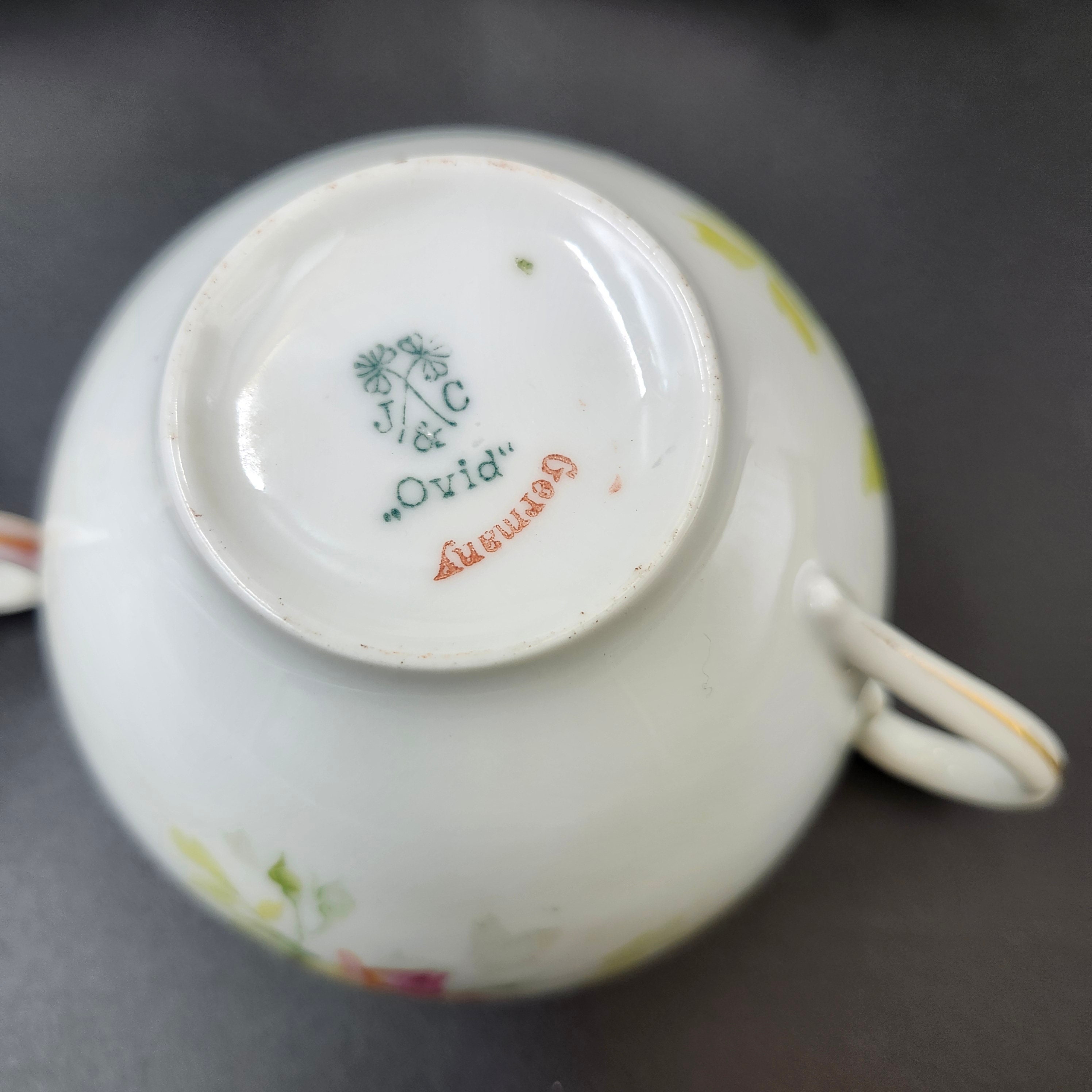 Antique J&C Germany Ovid Tea and Coffee Cups W Saucers W Pink and ...