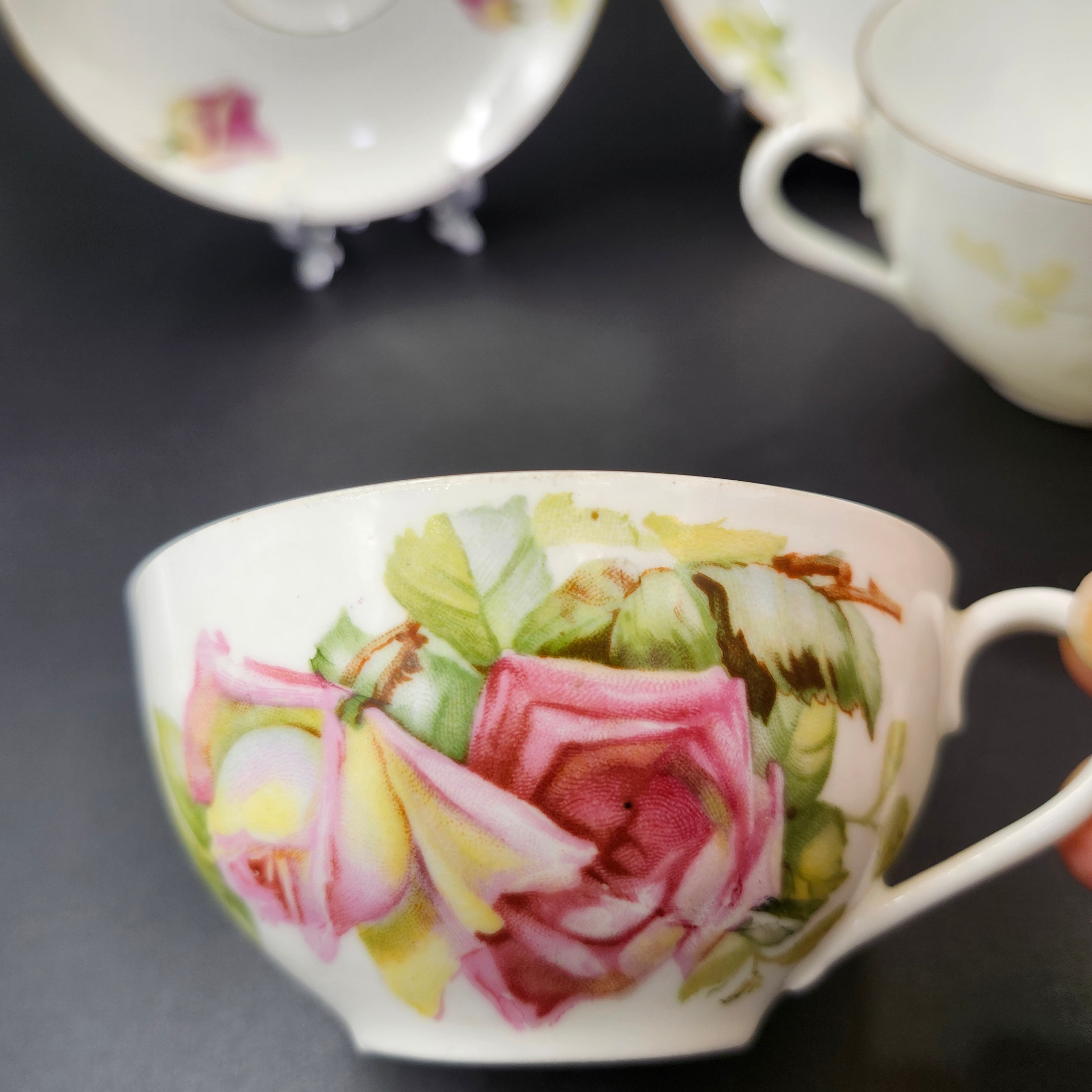 Antique J&C Germany Ovid Tea and Coffee Cups W Saucers W Pink and ...