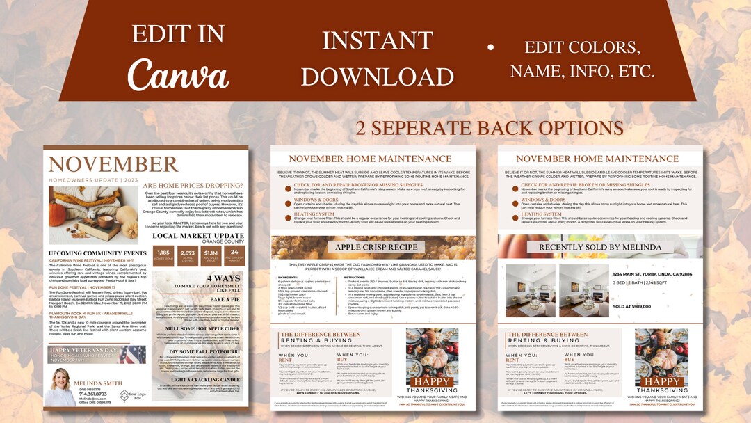 Editable November Real Estate Newsletter for Farming and Prospecting - Etsy