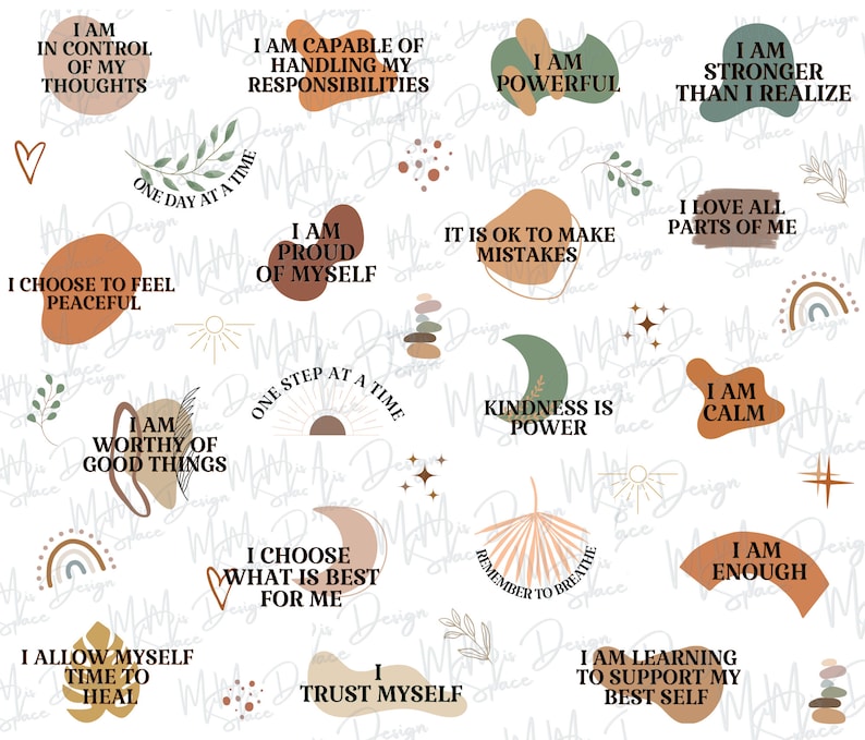 Boho Self Love Affirmation 20oz Tumbler Wrap, PNG, Transparent ...