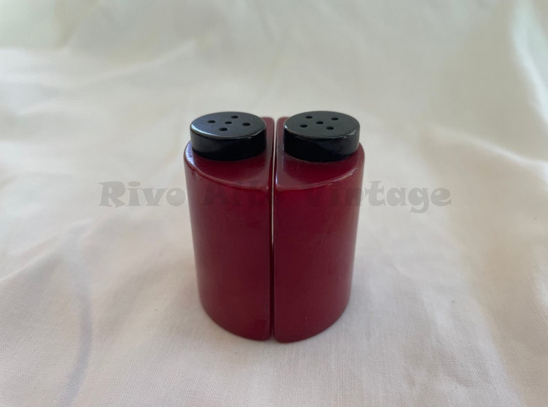 Vintage Half Moon Catalin Bakelite Salt and Pepper Shakers in Red ...