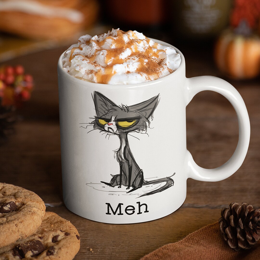 Grumpy Cat Mug, Meh Mug, Funny Cat Lover Gift, Cat Meh Ceramic Coffee ...