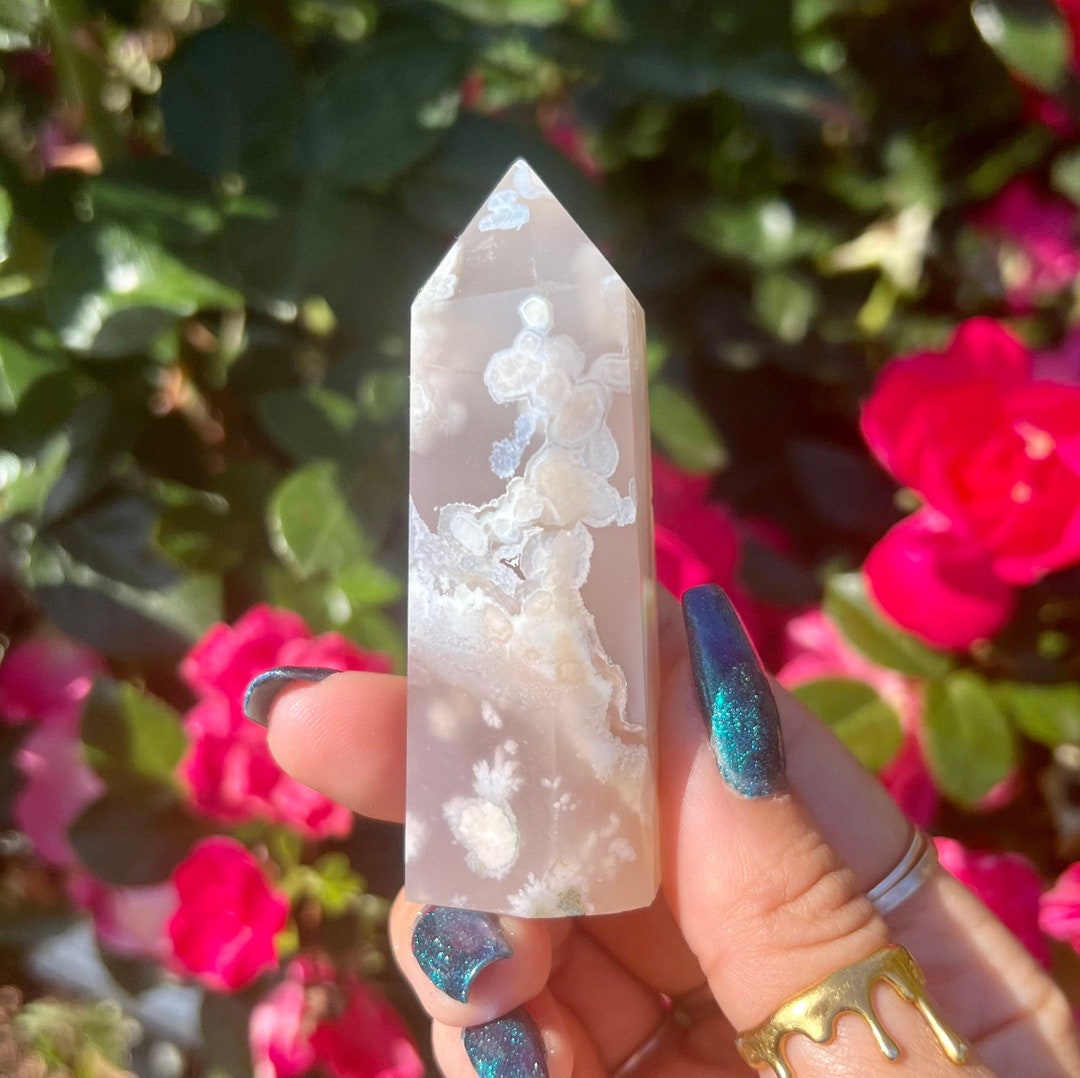 Flower Agate Tower - Black Flower Agate - Crystal Point - AAA Quality ...