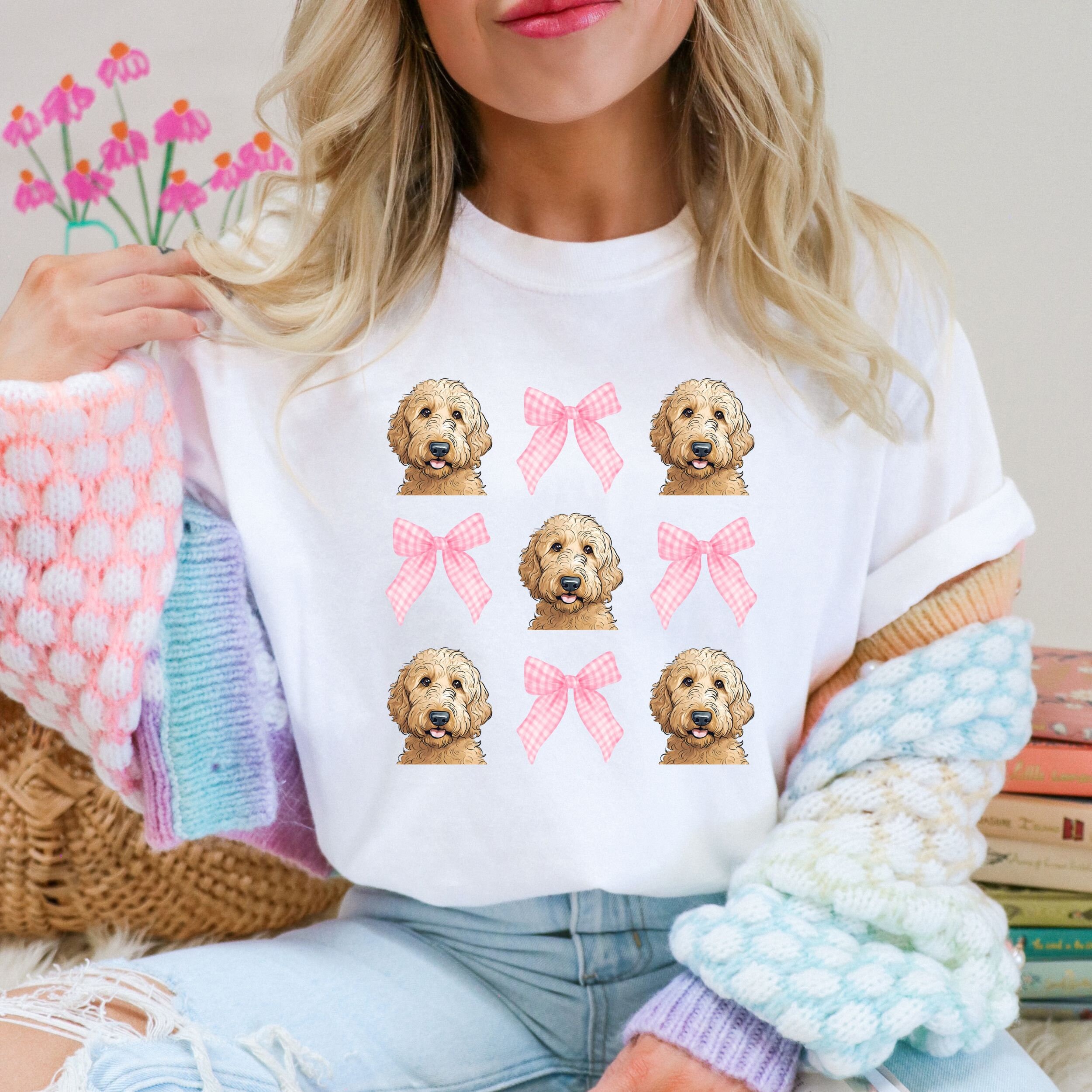 Dog Mom Coquette Shirt Goldendoodle, Pink Bow, Aesthetic Coquette Shirt ...