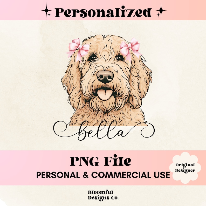 Personalized Goldendoodle PNG, Coquette Dog Pink Bows, Goldendoodle Mom ...