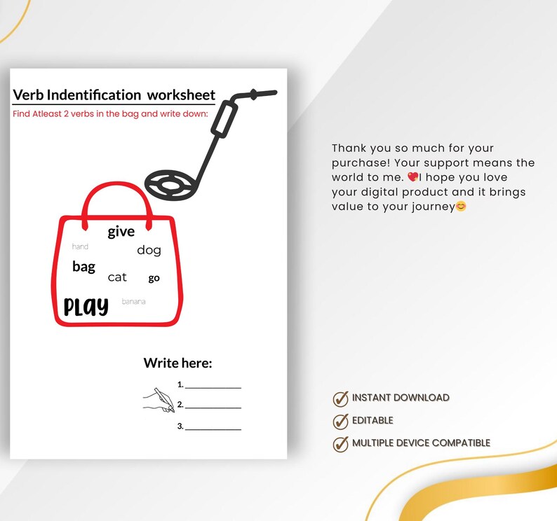 Verb Identification Practice Worksheet, Grammar Activity for Kids ...