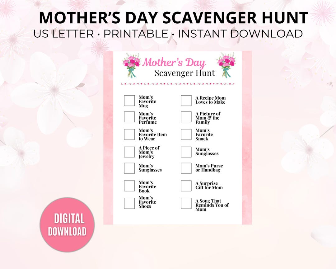 Mother's Day Scavenger Hunt Game, Family Activity (PDF) - Etsy