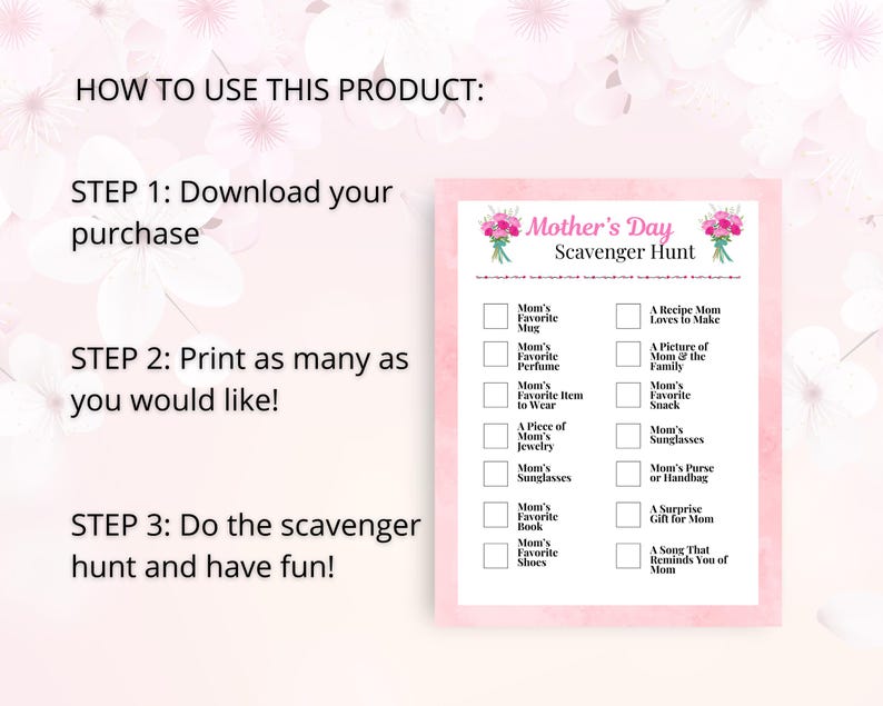 Mother's Day Scavenger Hunt, Mother's Day Party Game, Mother's Day Game ...