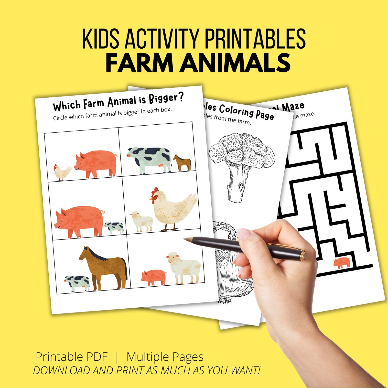 Preschool Pre-k Printable Farm Animals, Kids Activity Printable Farm ...