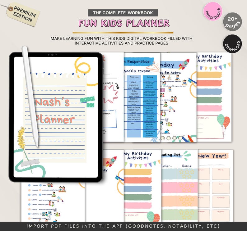 Fun Kids Planner, Printable Daily Organizer, Homework Tracker (digital ...