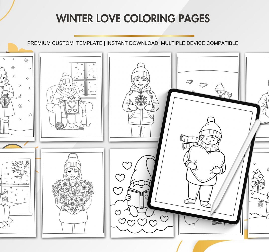 Winter Coloring Pages for Kids | Cozy Heart-themed Activity Sheets ...