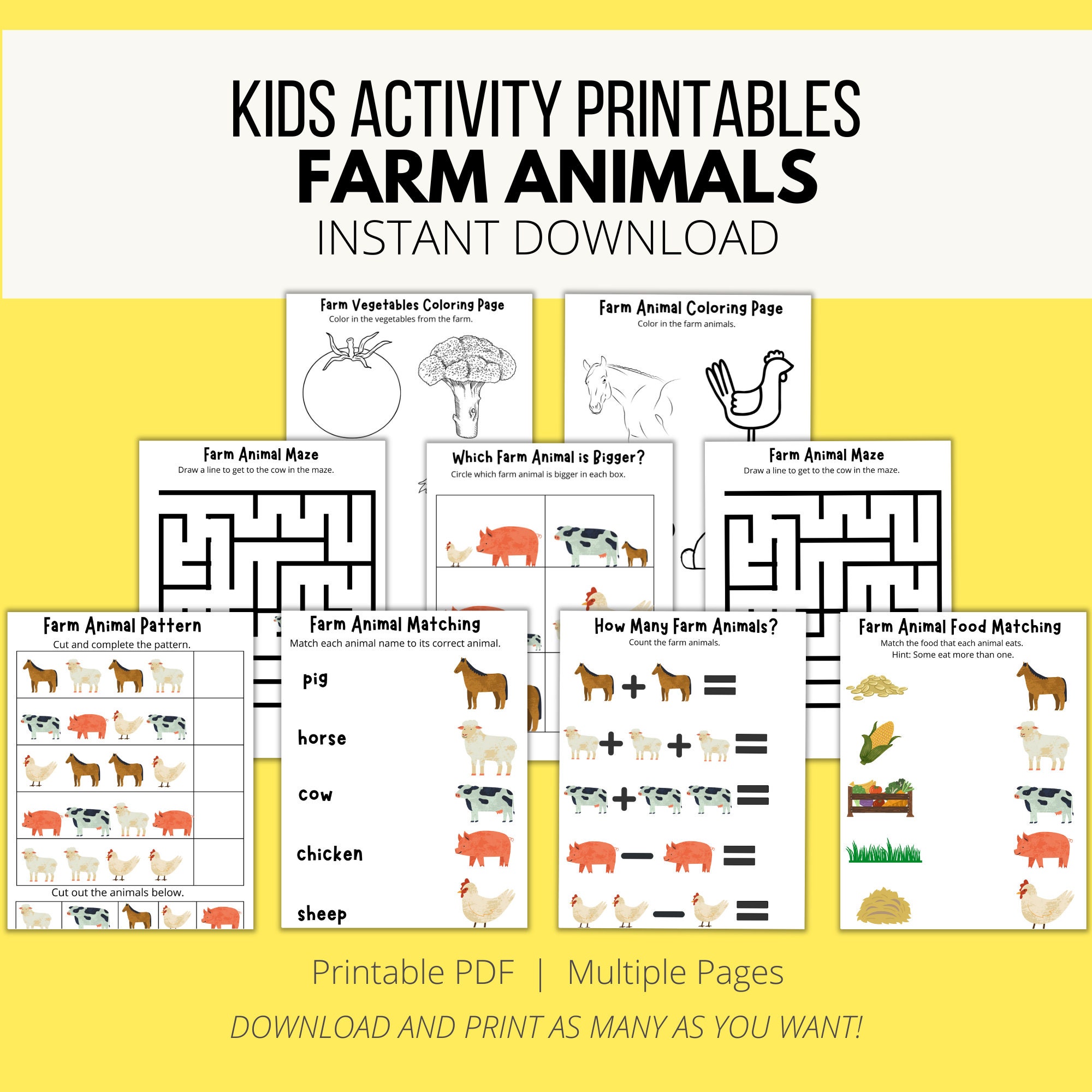 Preschool Pre-k Printable Farm Animals, Kids Activity Printable Farm ...