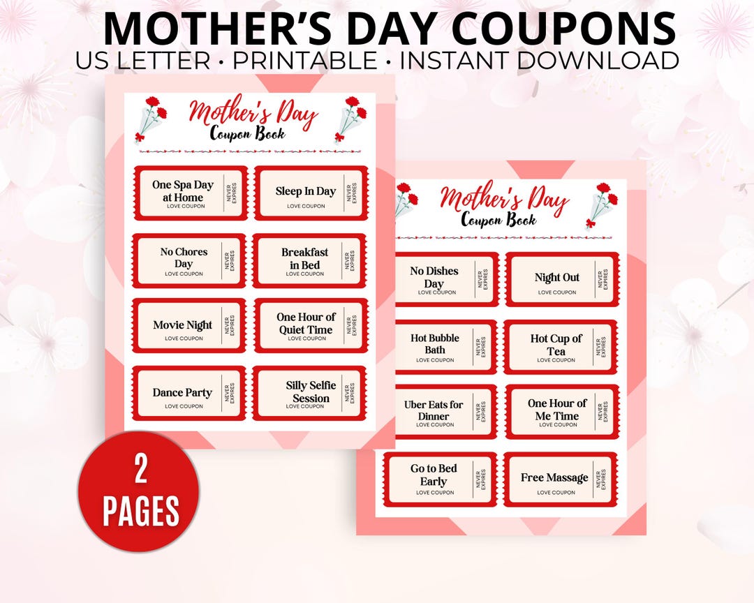 Mother's Day Coupon Book, Printable Love Coupons for Mom (instant ...