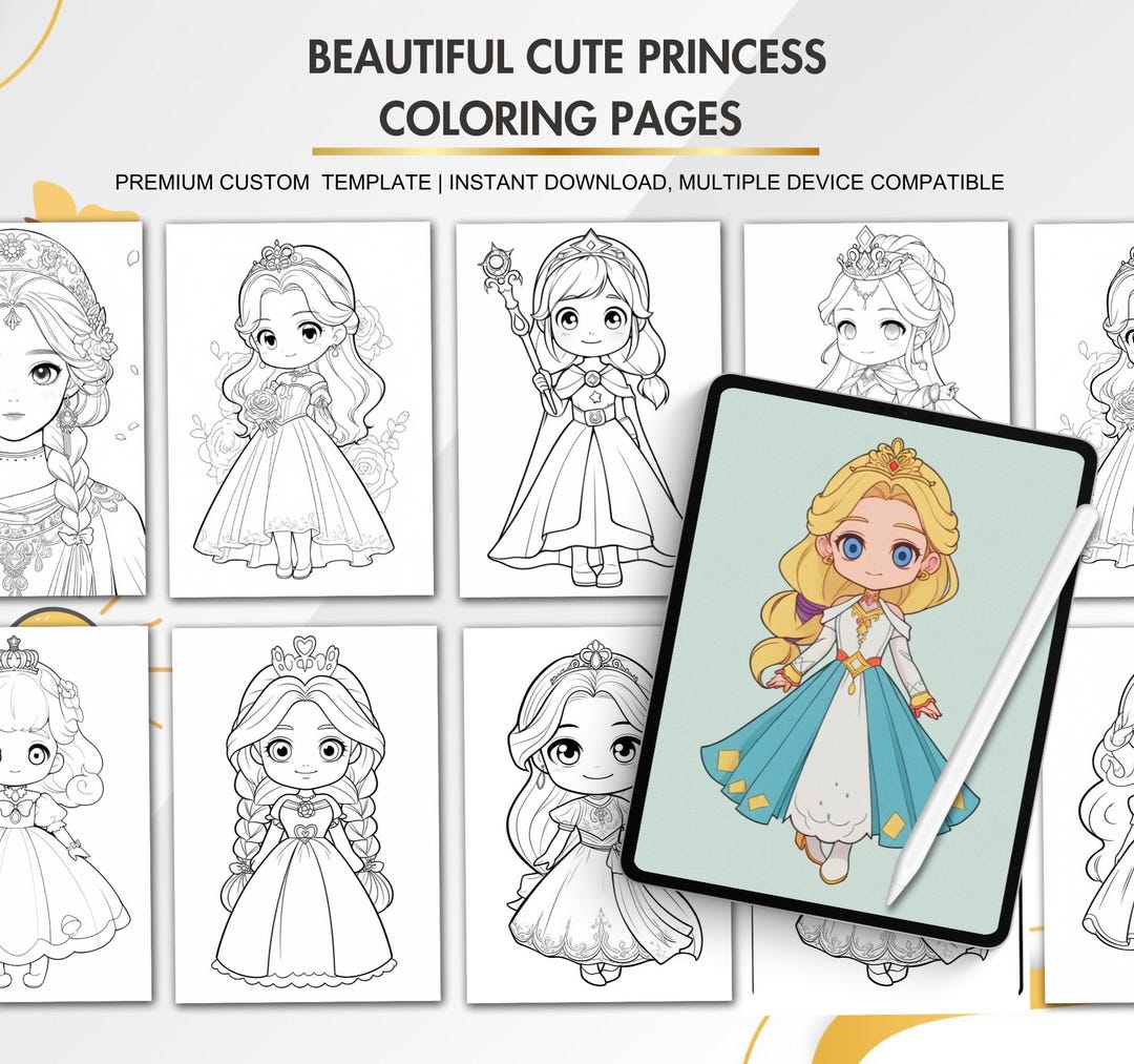 Princess Coloring Pages for Kids | Printable Activity (digital Download ...