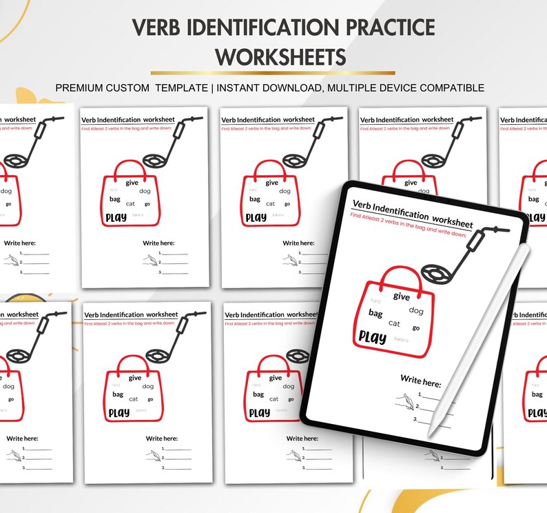 Verb Identification Practice Worksheet, Grammar Activity for Kids ...