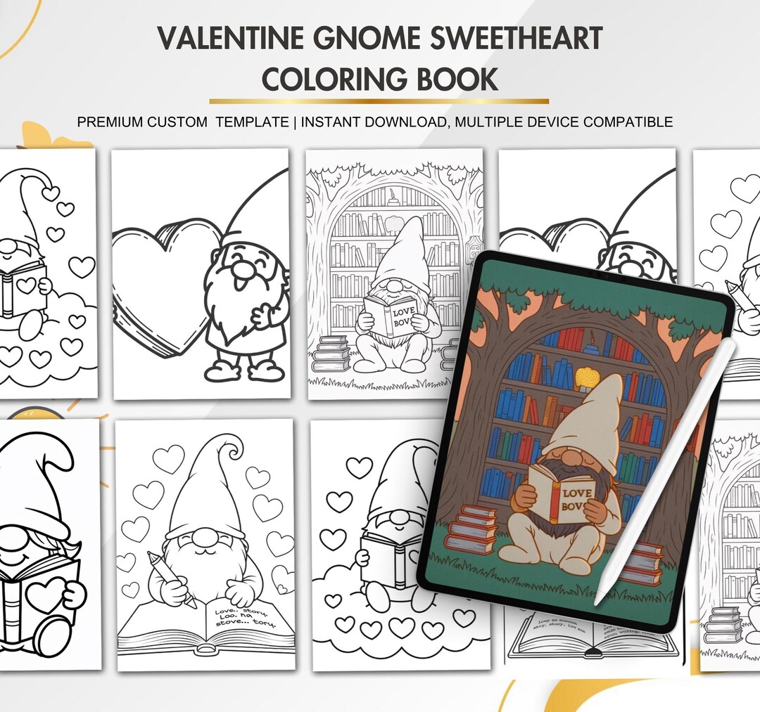 Valentine Gnome Coloring Book | Kids & Adults, Printable (digital ...
