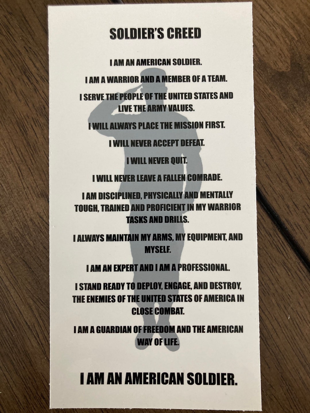 DIY US Army Soldiers Creed Waterslide Decal candle Not Included - Etsy