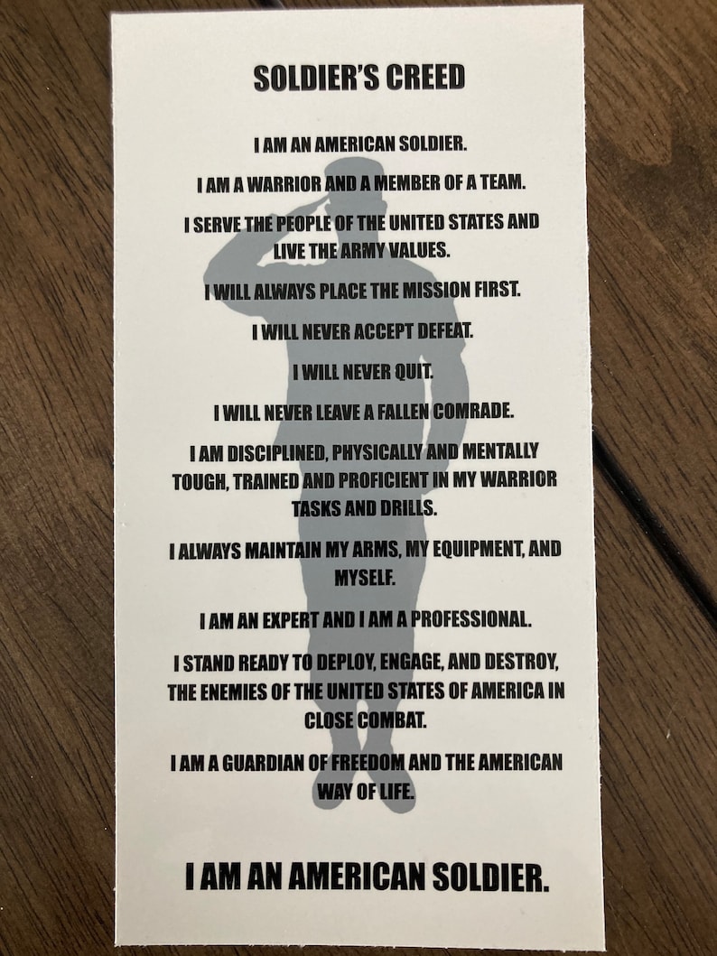 DIY US Army Soldiers Creed Waterslide Decal candle Not - Etsy
