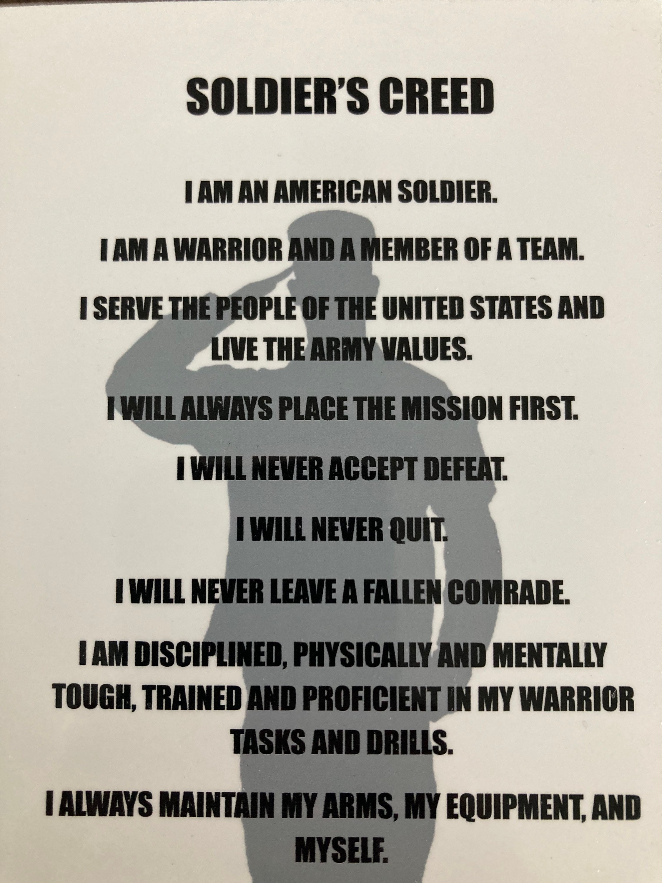 DIY US Army Soldiers Creed Waterslide Decal candle Not - Etsy