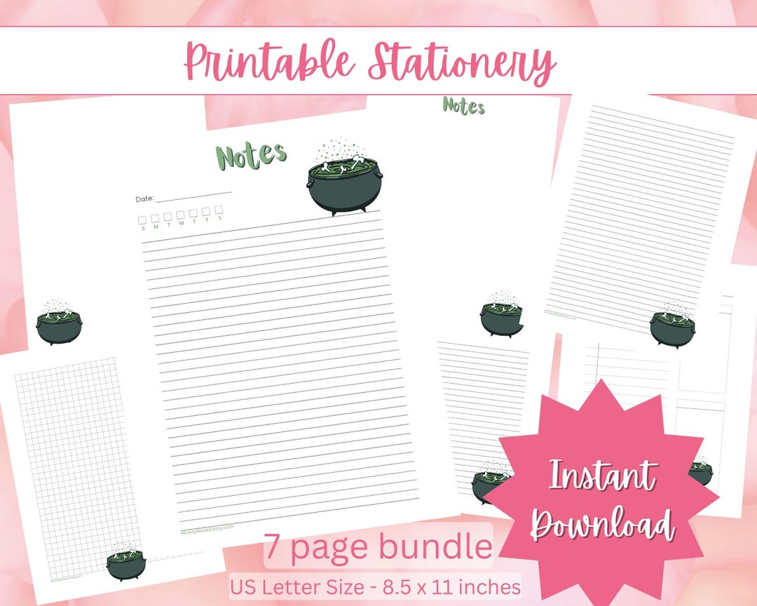 Witch's Cauldron Stationery, Printable Lined, Blank and Grid Halloween ...