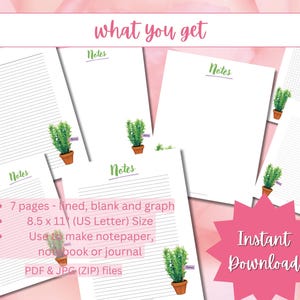 Printable Rosemary Lined, Blank and Grid Note Paper, Stationery in US ...