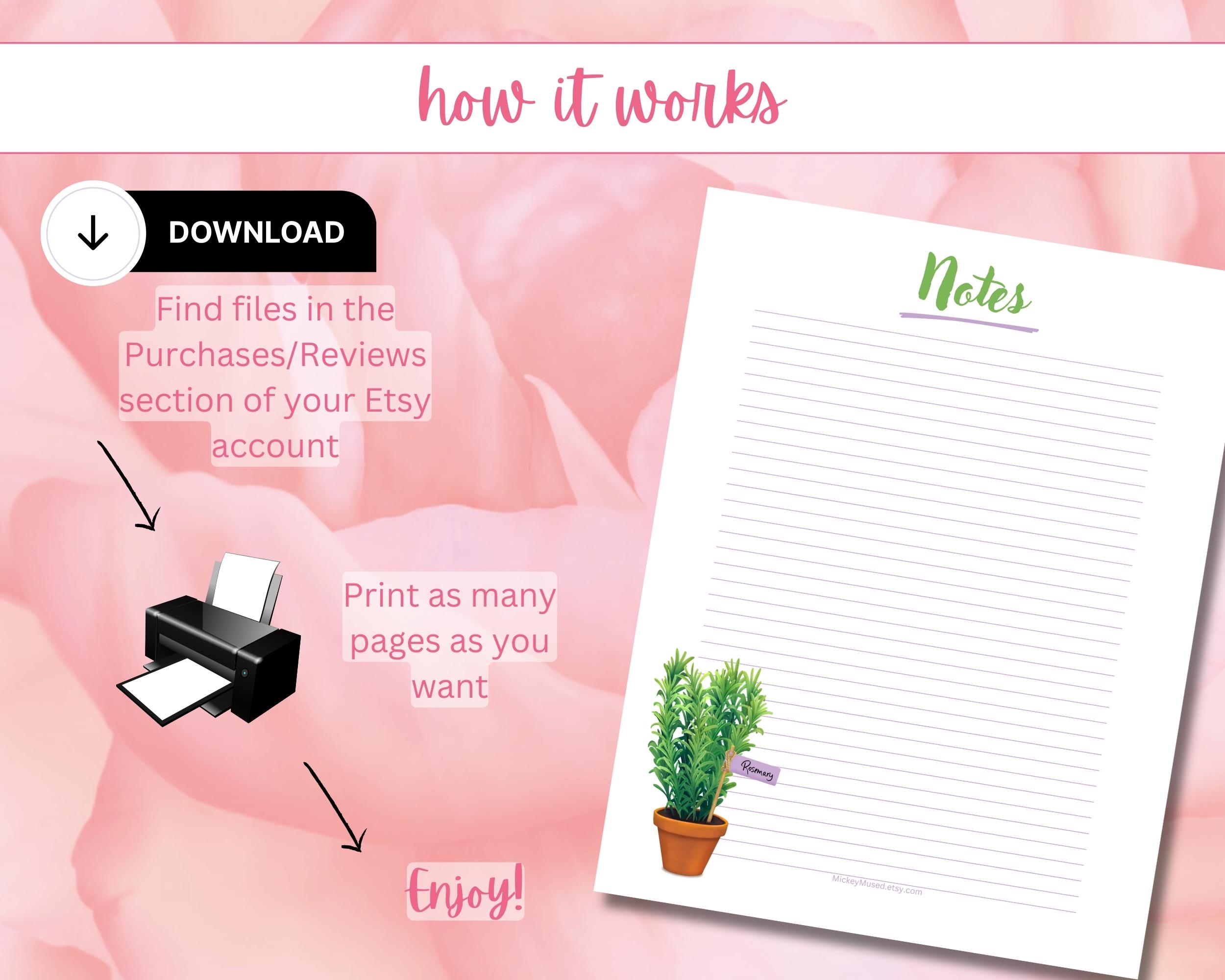 Printable Rosemary Lined, Blank and Grid Note Paper, Stationery in US ...