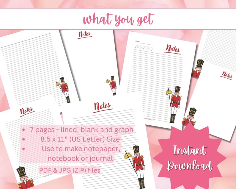 Printable Nutcracker Lined, Blank and Grid Note Paper, Stationery in US ...