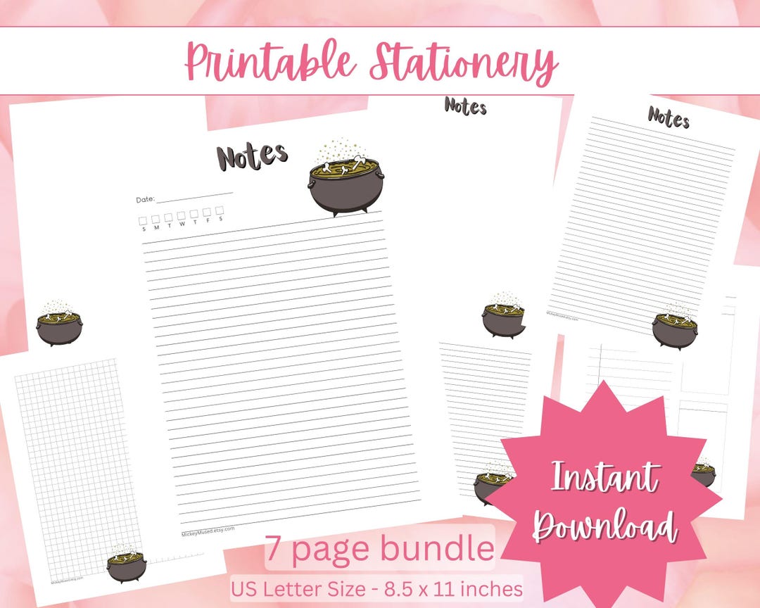 Witch's Cauldron Stationery, Printable Lined, Blank and Grid Halloween ...