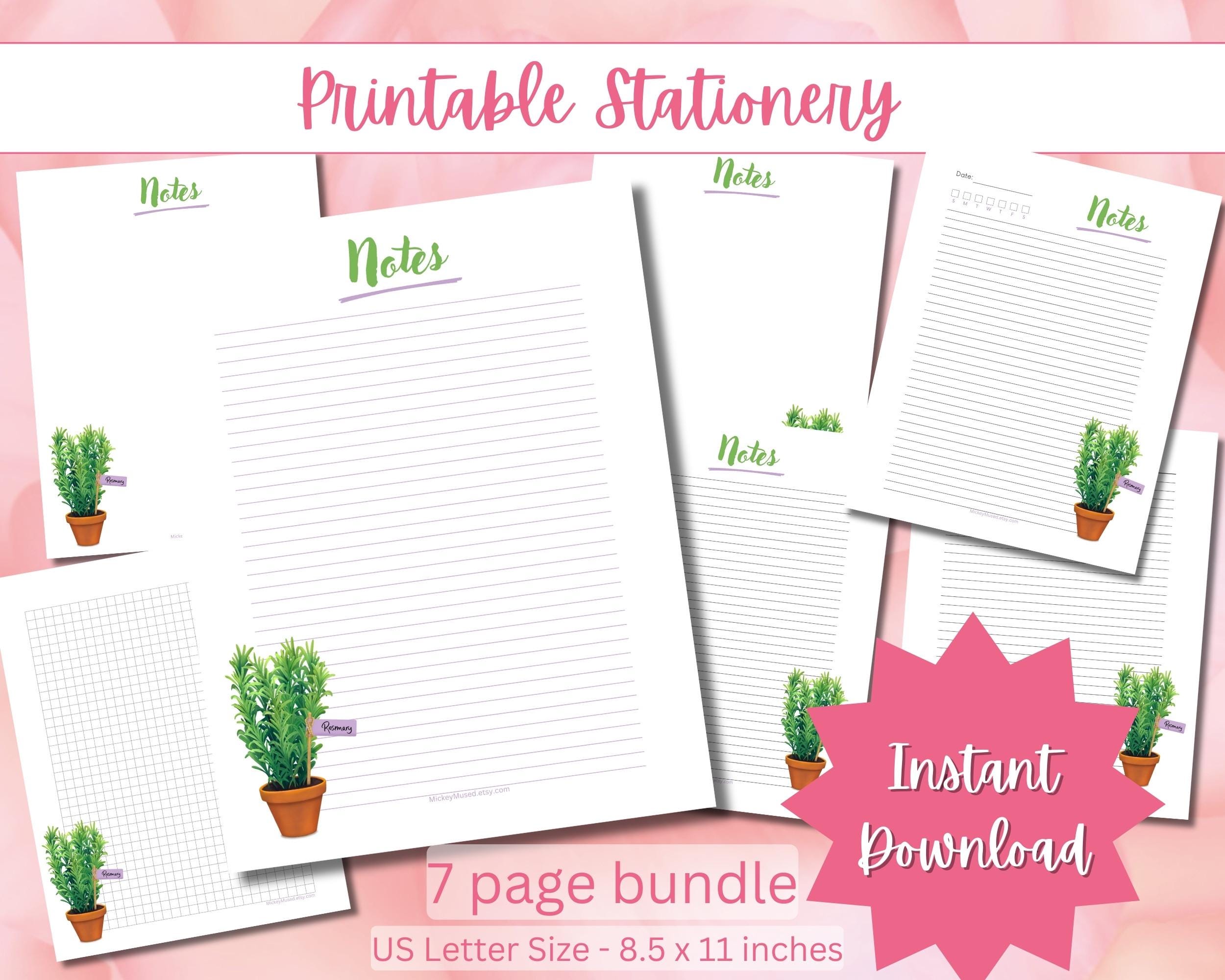 Printable Rosemary Lined, Blank and Grid Note Paper, Stationery in US ...