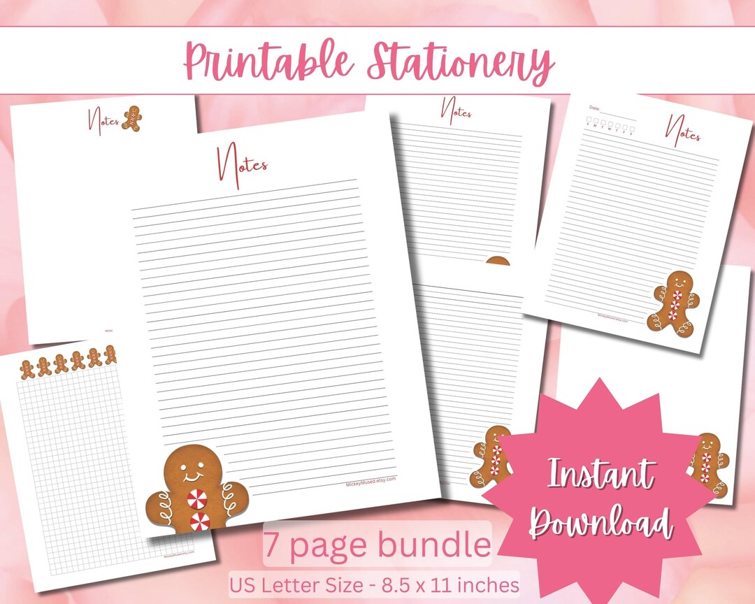 Printable Gingerbread Lined, Blank and Grid Note Paper, Stationery in ...