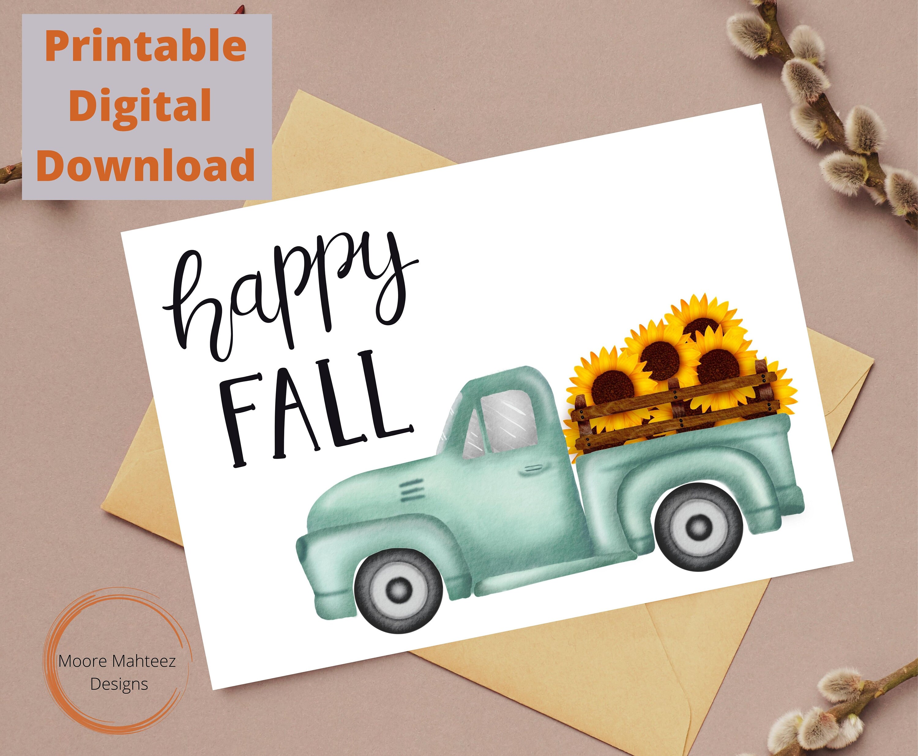 Printable Greeting Card Happy Fall Card Truck and - Etsy