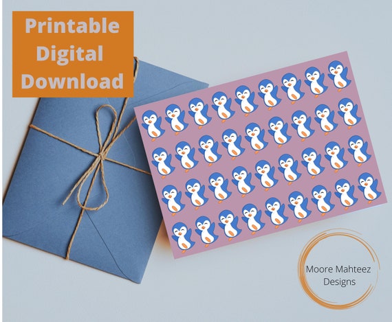 Printable Greeting Card Purple Penguin Card Print at Home - Etsy