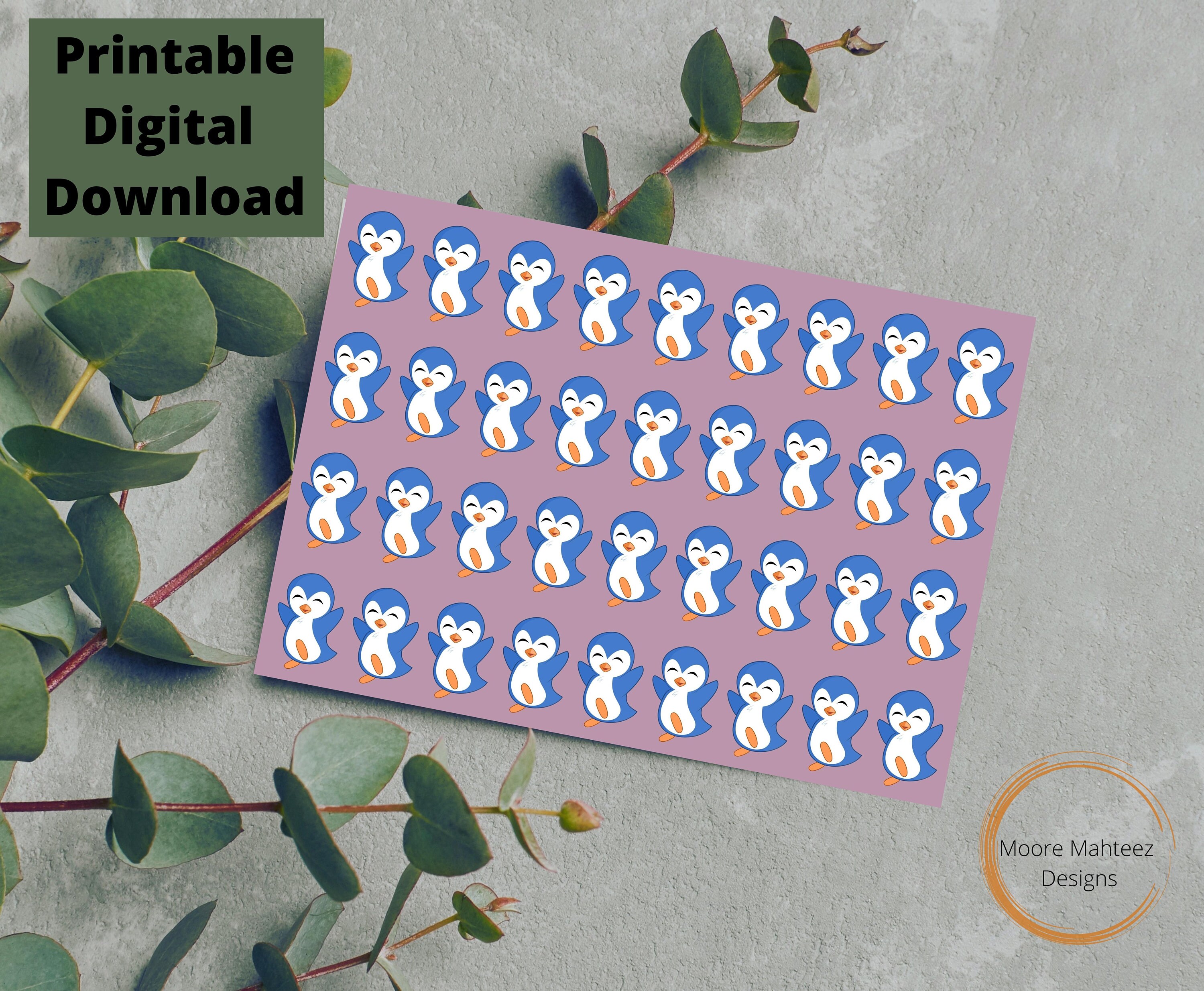 Printable Greeting Card | Purple Penguin Card | Print at Home| Blank ...