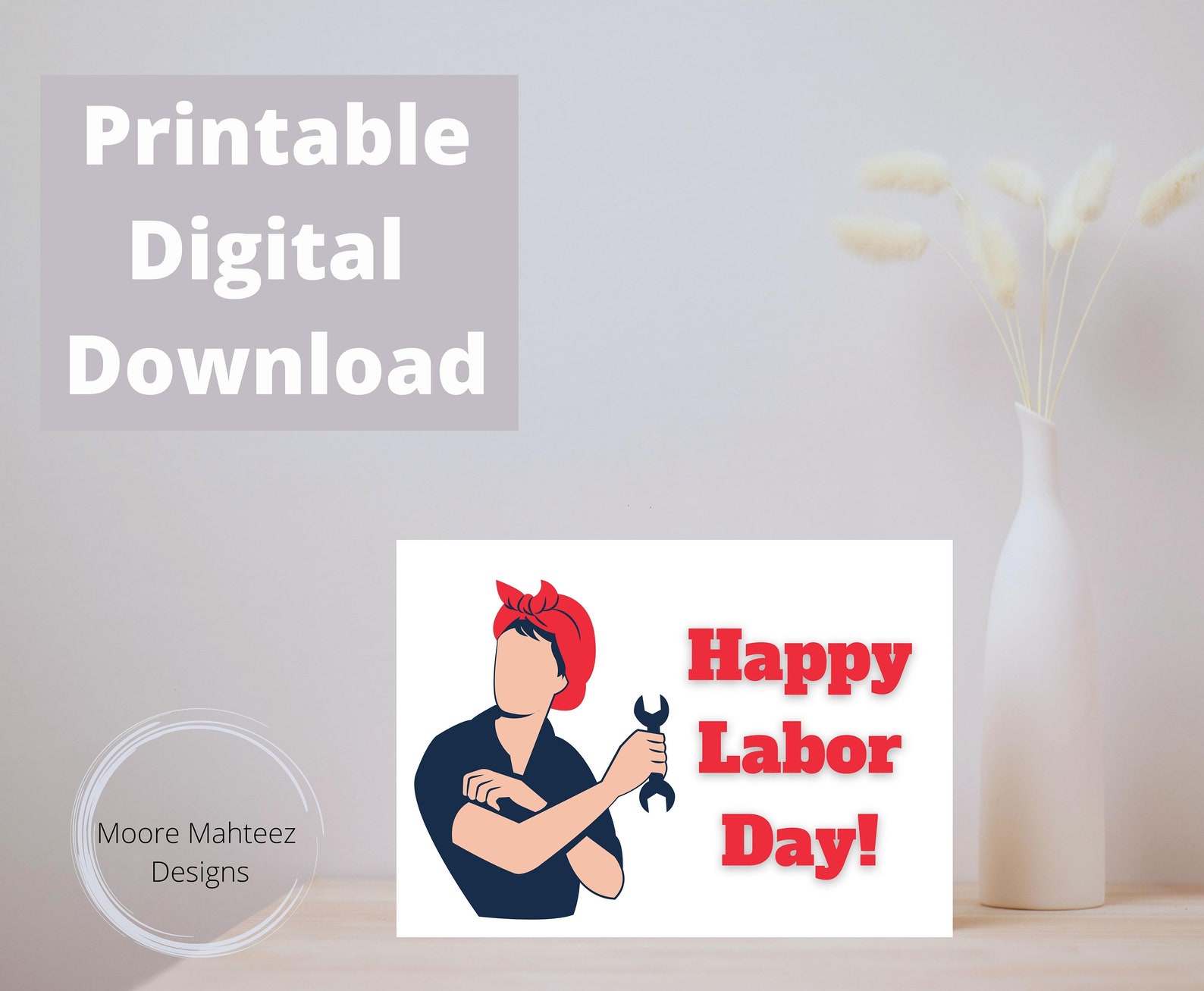 Printable Greeting Card | Labor Day Card| Woman | Instant Download ...